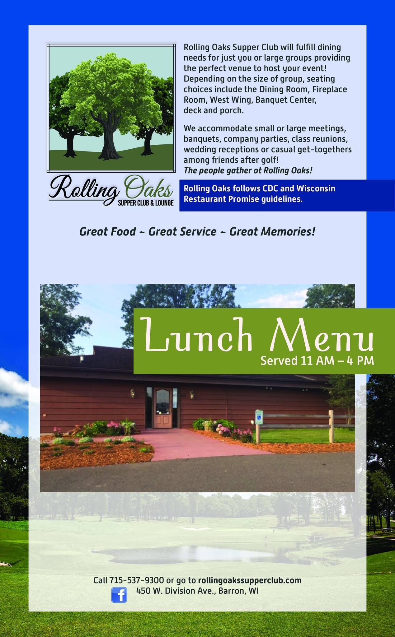 Menu at Rolling Oaks Supper Club, Lounge & Catering, Barron