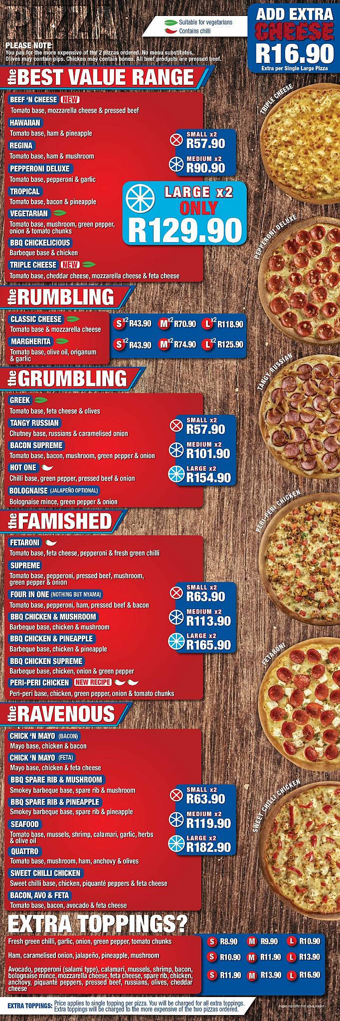 Menu au Roman's Pizza Rustenburg Square restaurant, Rustenburg