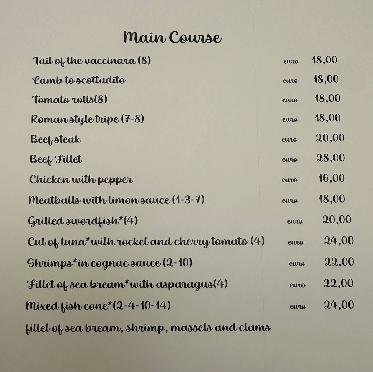 Menu at Trattoria Da Teo restaurant, Rome, Piazza dei Ponziani