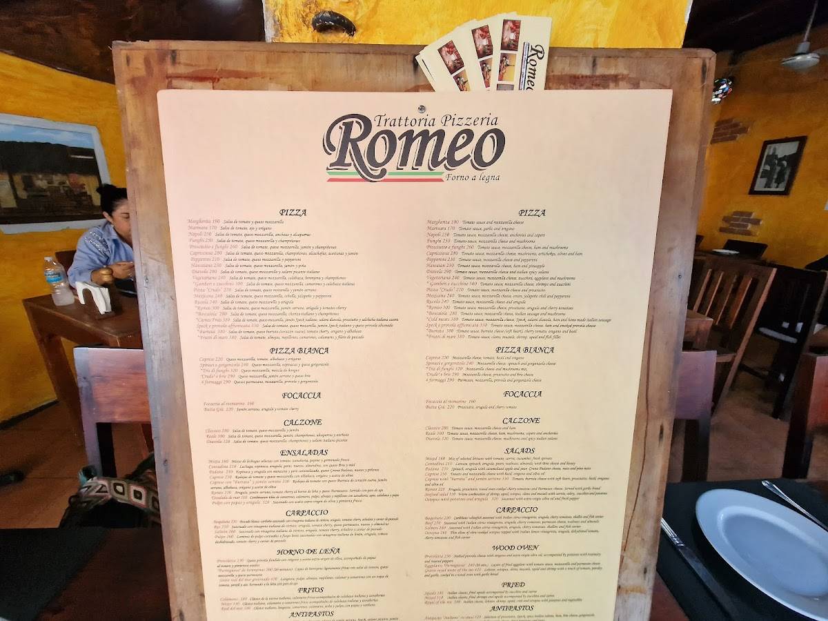 Menu at Romeo Trattoria Pizzeria, Playa del Carmen, Calle 4 Nte 150