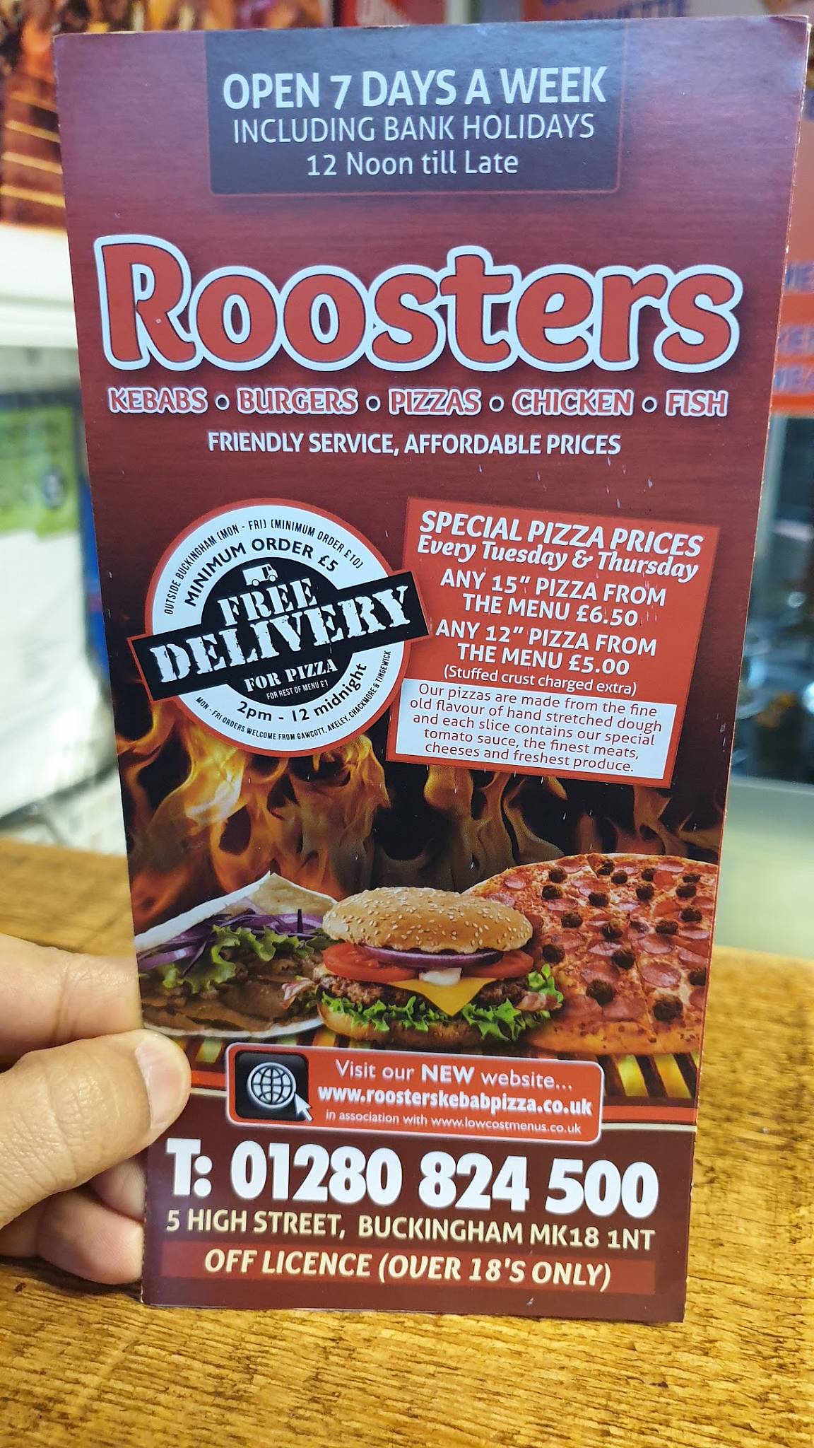 Menu at Roosters fast food, Buckingham