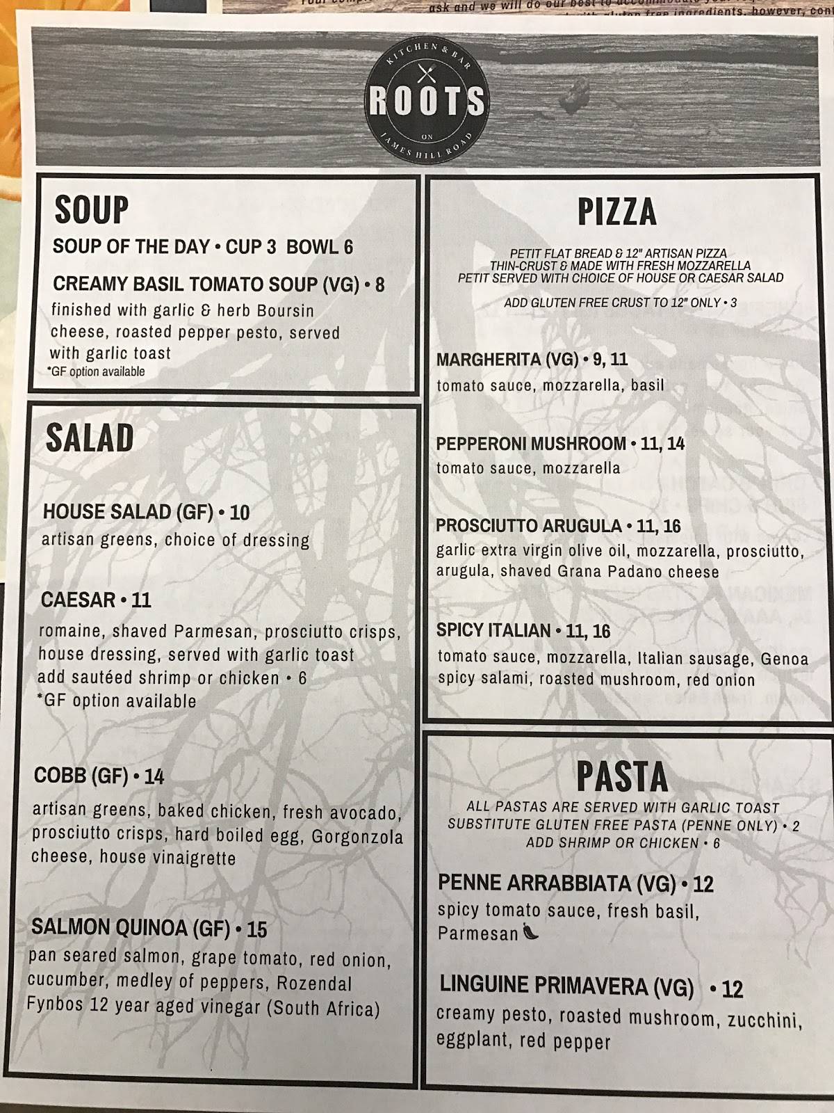 Menu at Roots Kitchen & Bar, Regina