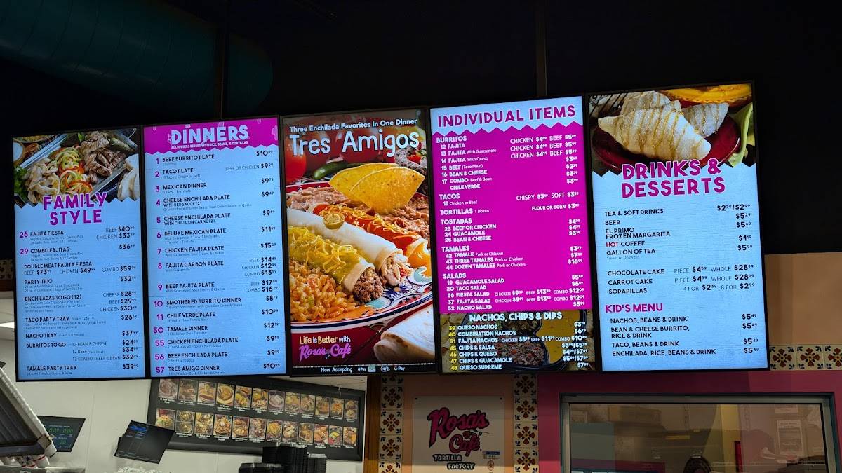 Menu at Rosa's Café & Tortilla Factory restaurant, Plano, 420 Coit Rd