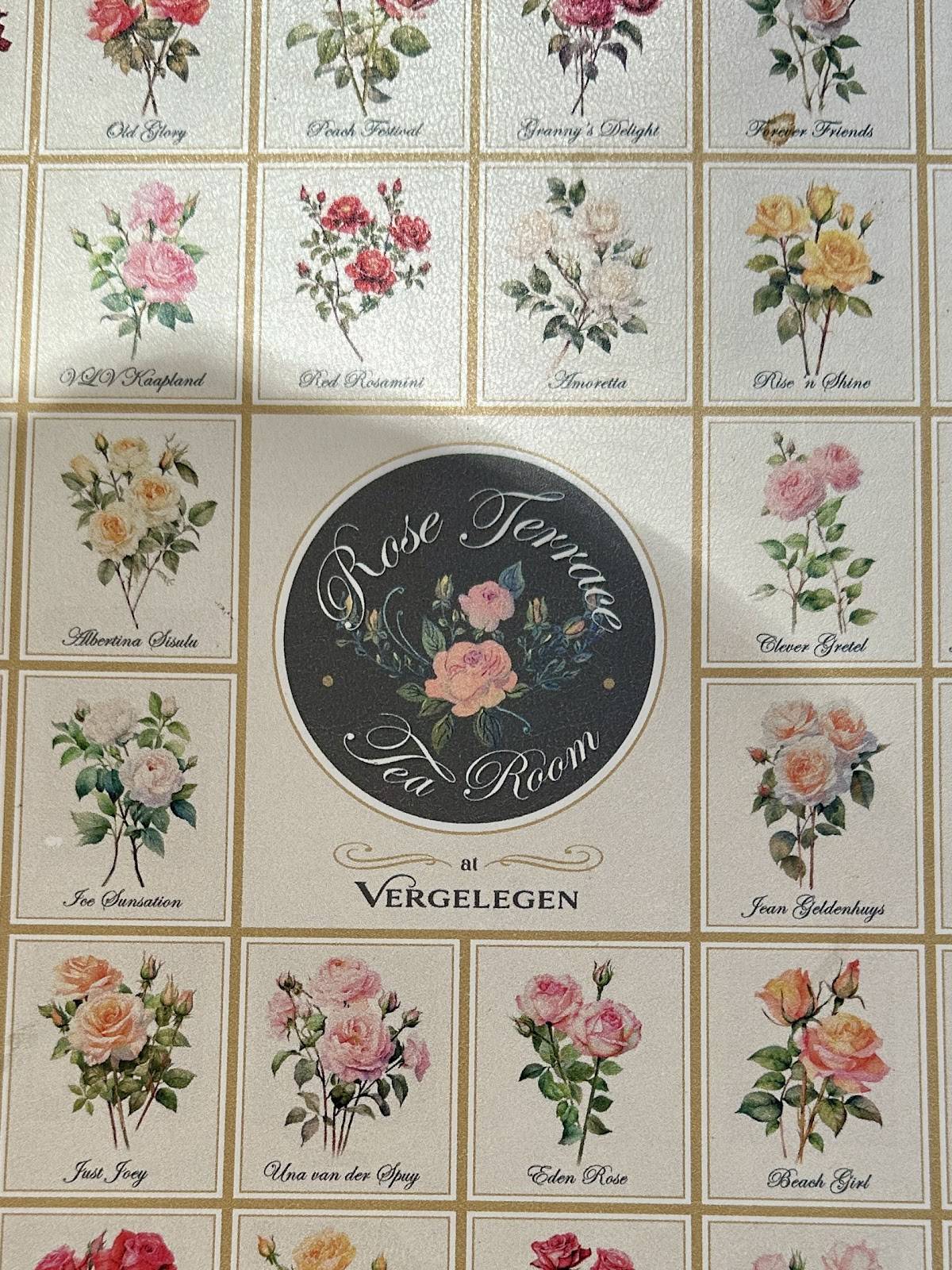Menu at Rose Terrace Tea Room restaurant, Cape Town