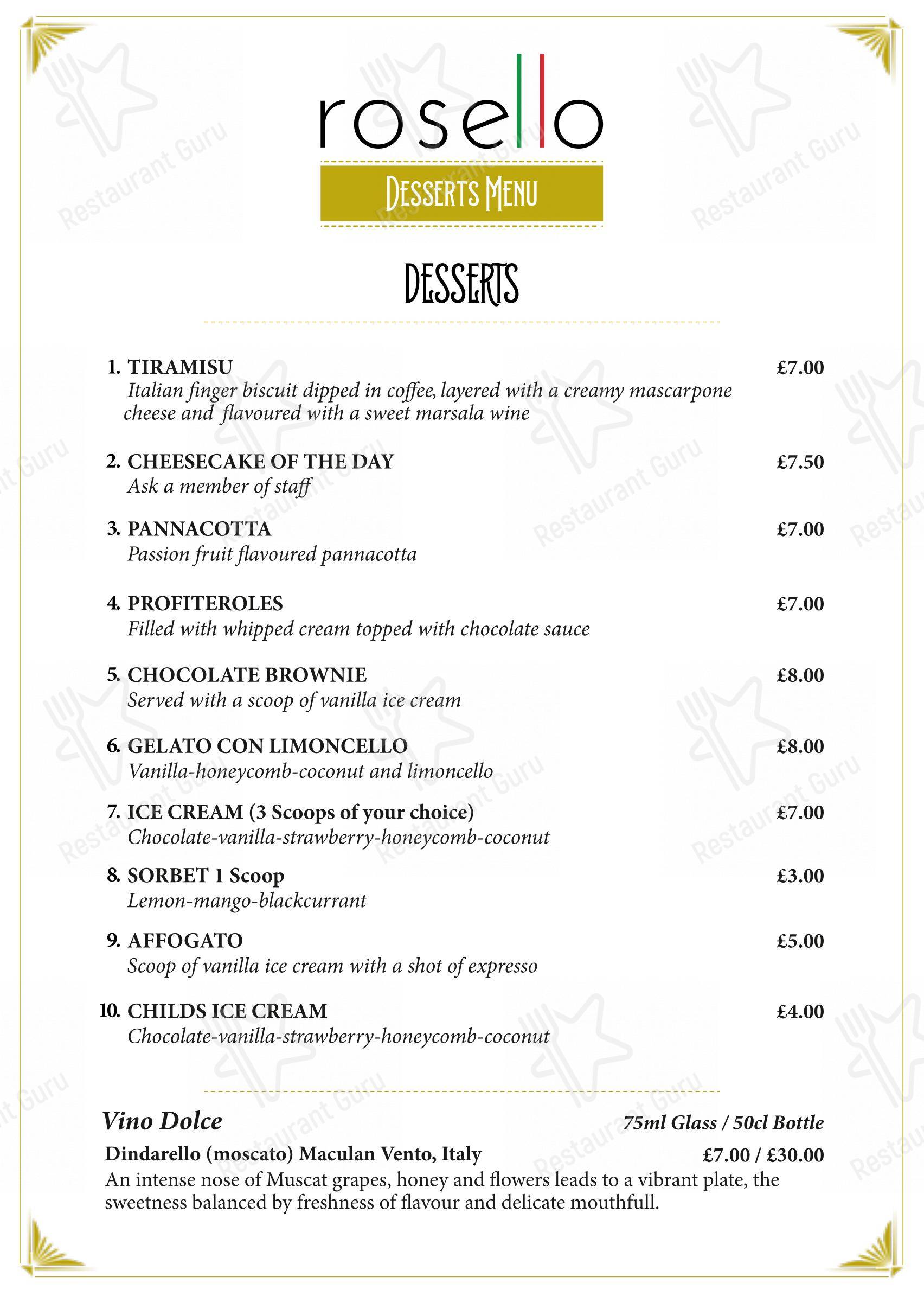 Menu at Rosello Restaurant, Albrighton