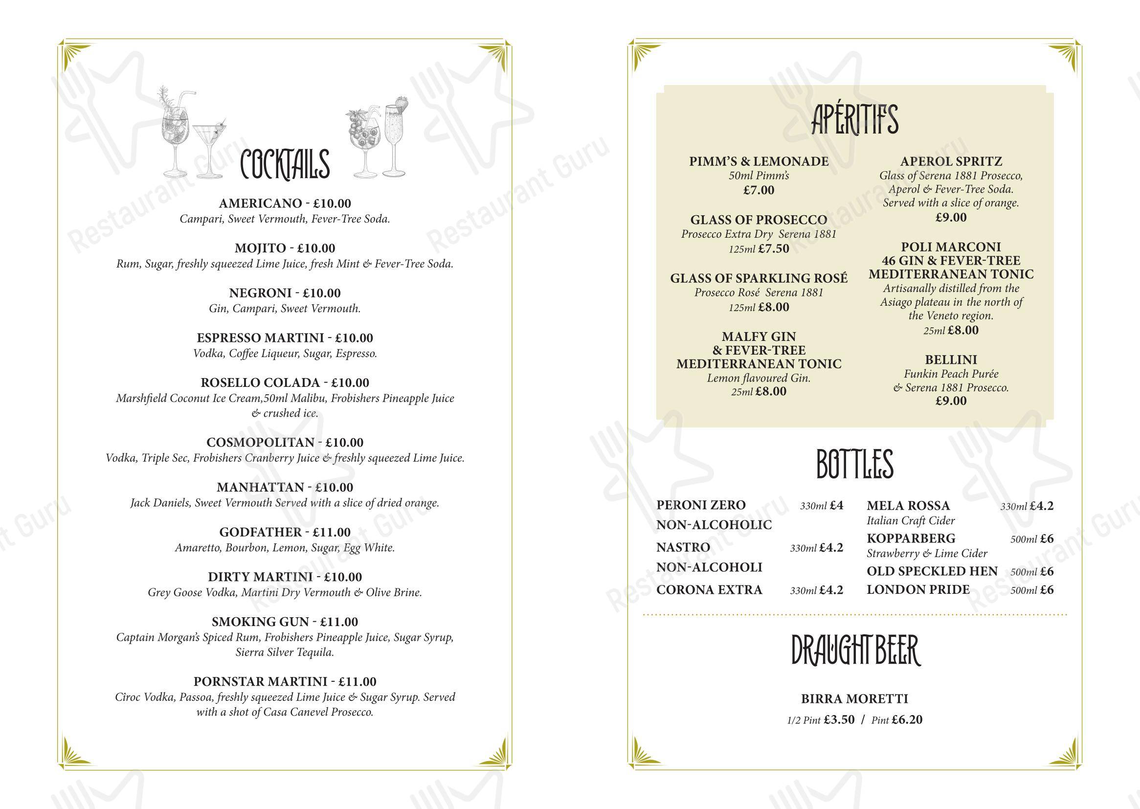 Menu at Rosello Restaurant, Albrighton