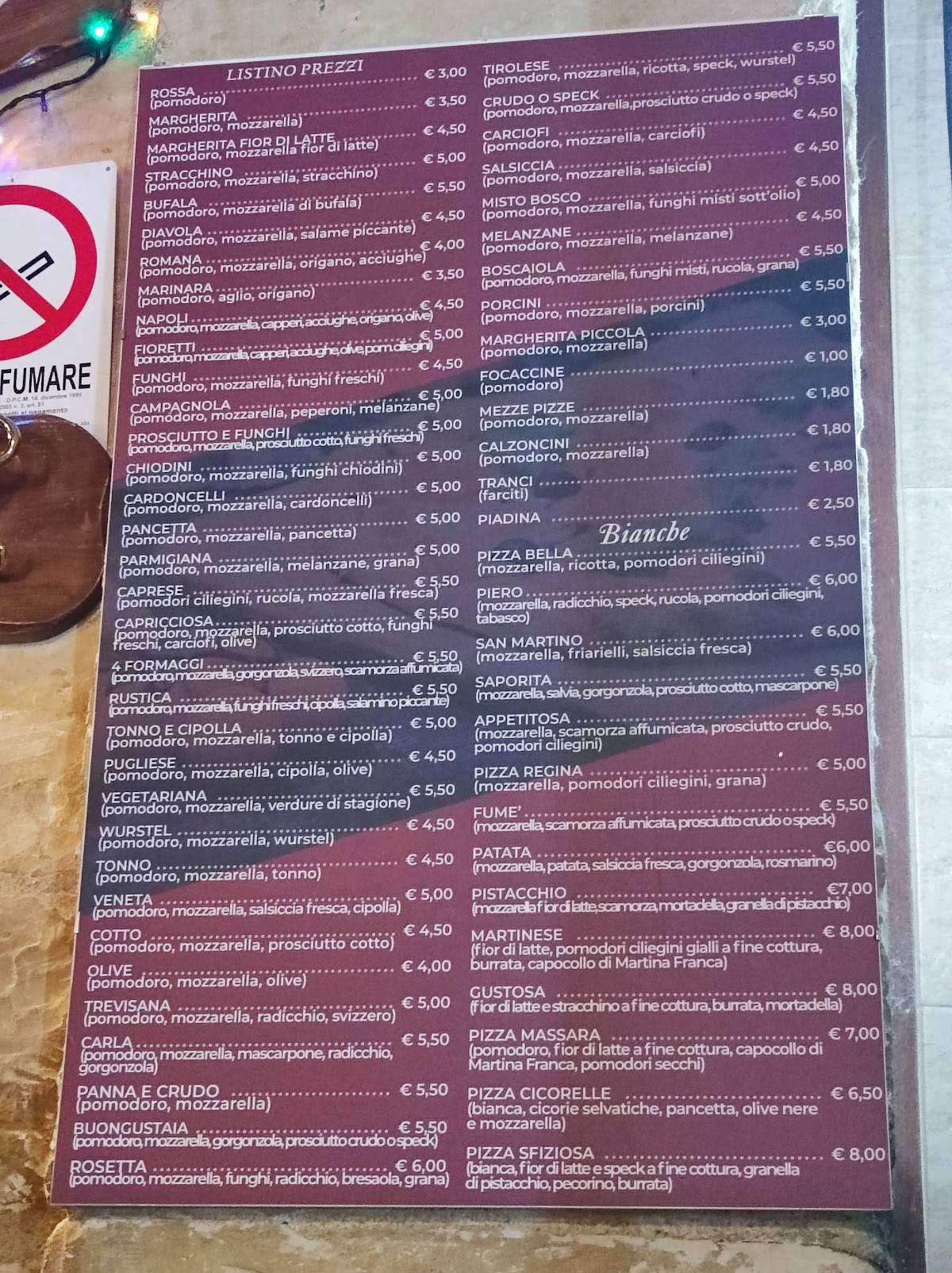 Menu da Rosetta pizzeria, Lecce