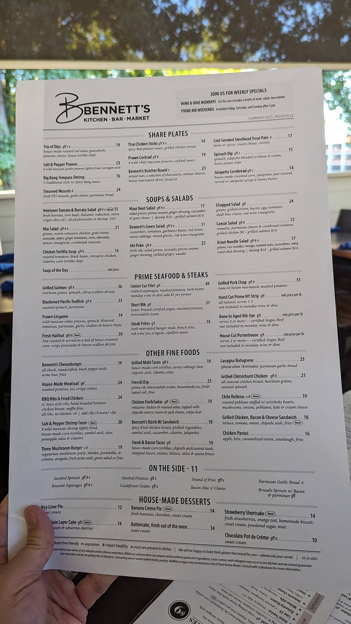 Menu at Bennett's Kitchen Bar Market, Roseville