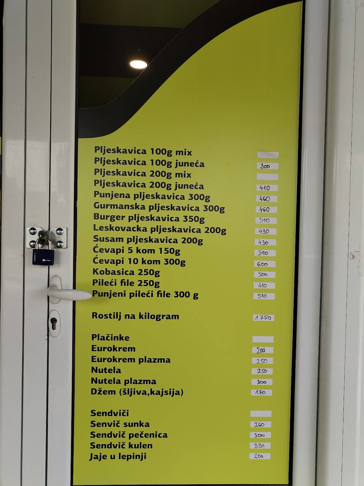 Menu at Roštilj kod ćelavog restaurant, Belgrade