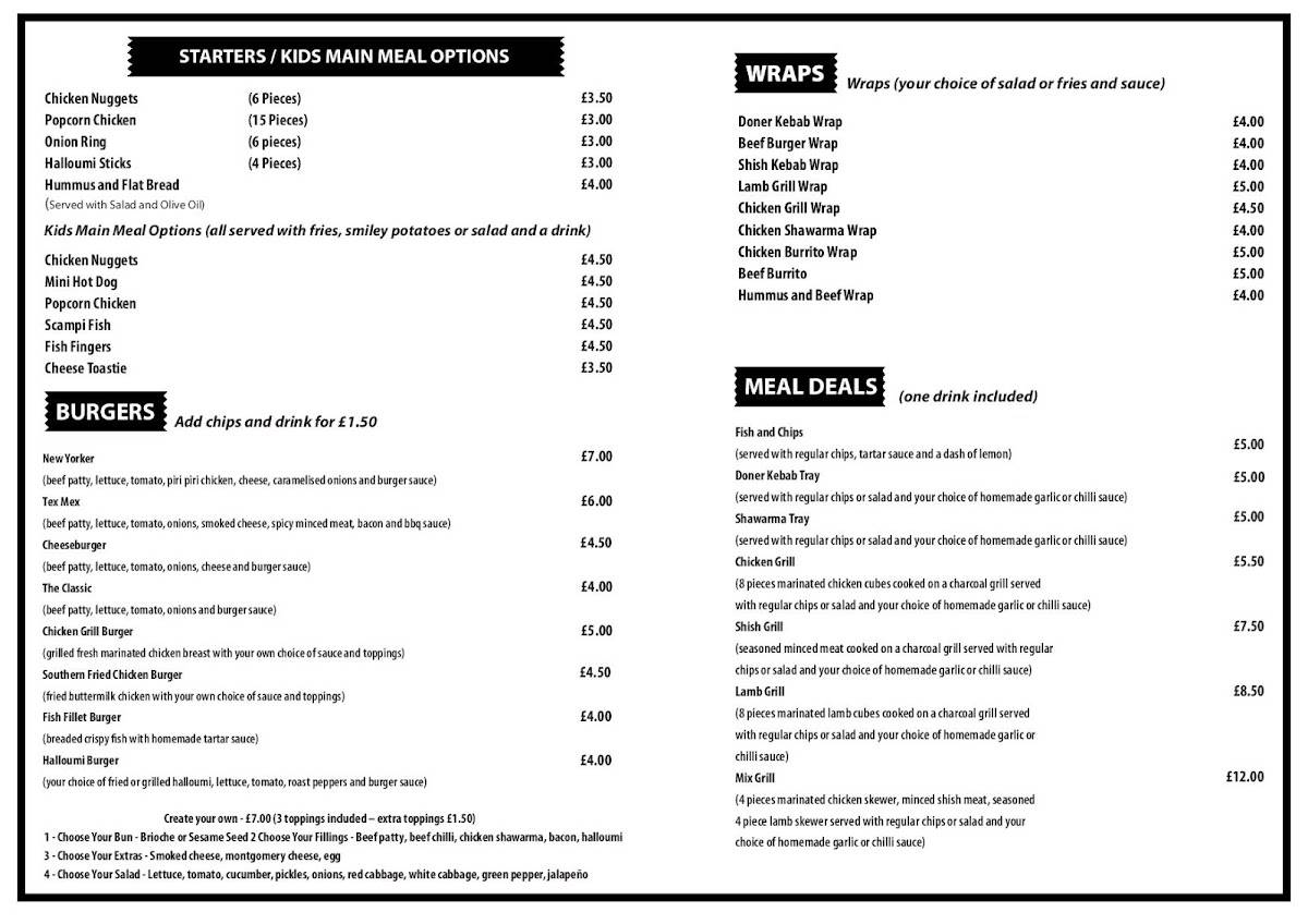Menu at Rotana Byker restaurant, Newcastle upon Tyne