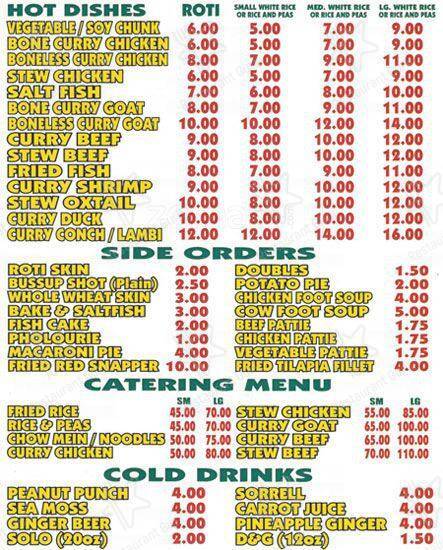 Menu at Roti R Us -Real Caribbean Food. restaurant, New York City ...