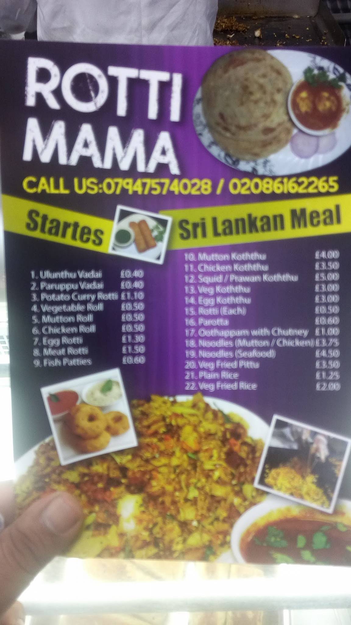 Menu at Rotti Mama restaurant, Croydon