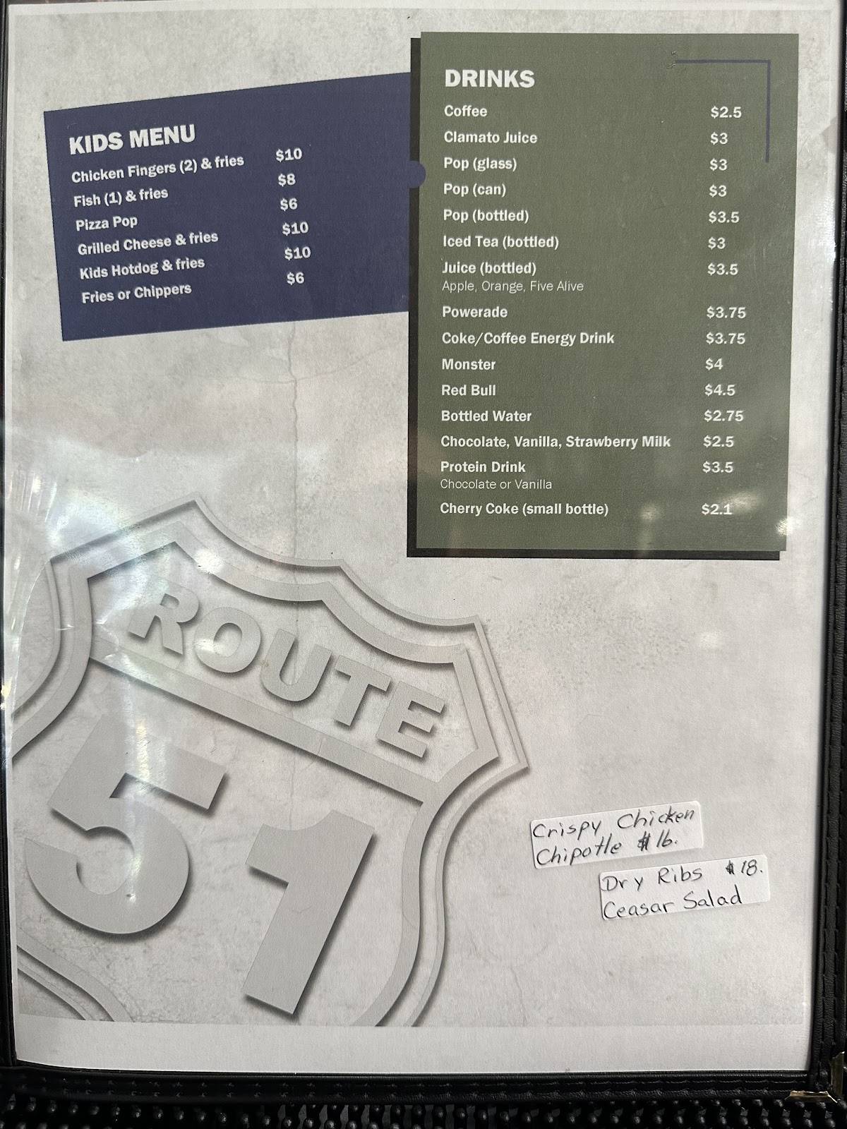 Menu at Route 51 Bar and Grill Springwater Sk, Canada