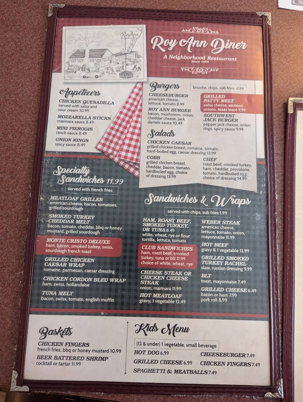 Menu at Roy Ann Diner restaurant, Sellersville, Bethlehem Pike