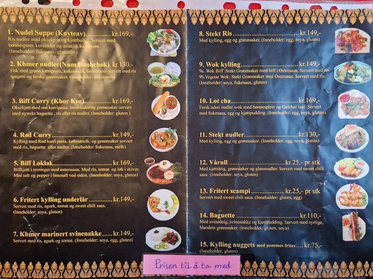 Menu at Royal Angkor Khmer Kitchen (Cambodia Food) restaurant, Kristiansand
