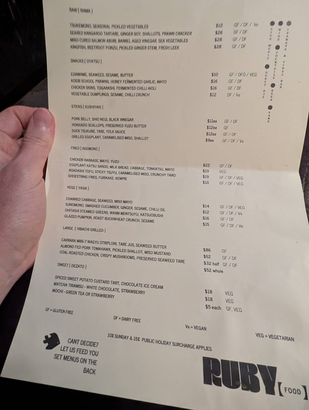 Menu at Ruby, My Dear restaurant, Newstead