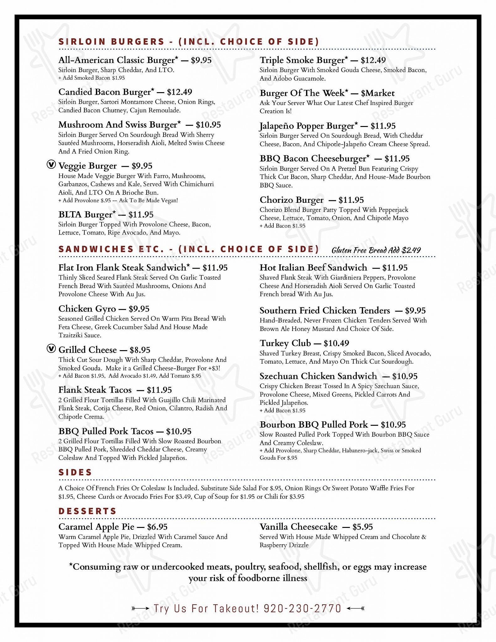 Menu at The Ruby Owl Tap Room pub & bar, Oshkosh