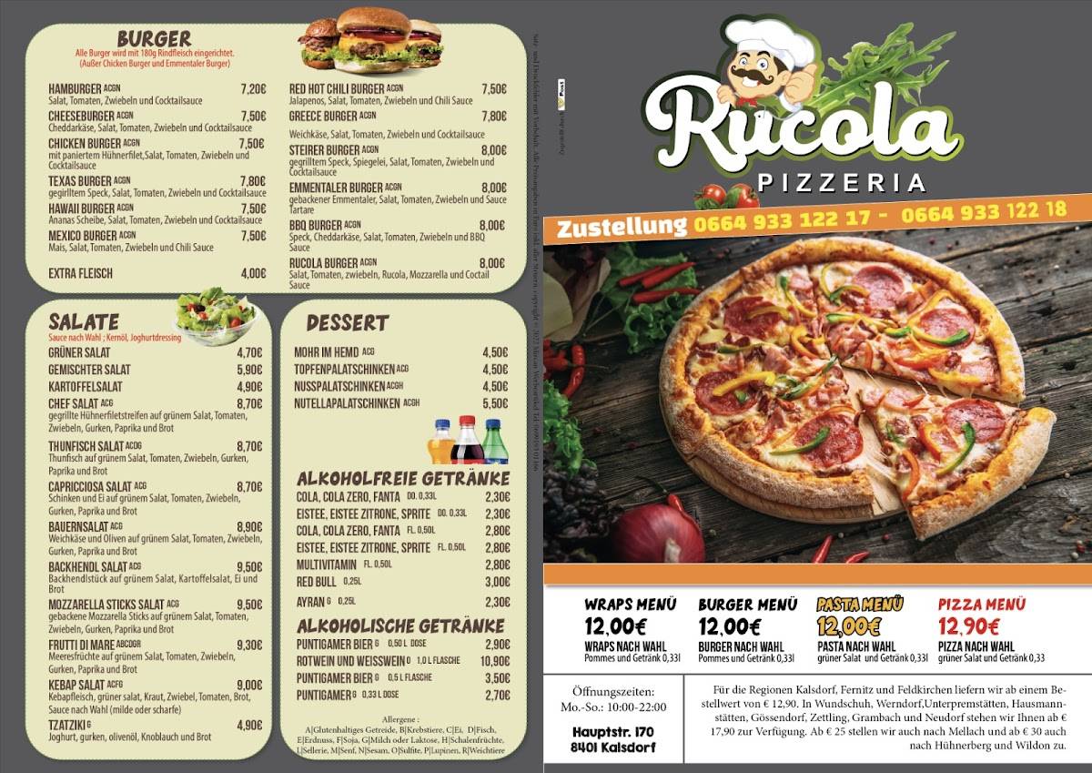 Speisekarte von Rucola Pizzeria & Kebap House, Kalsdorf bei Graz