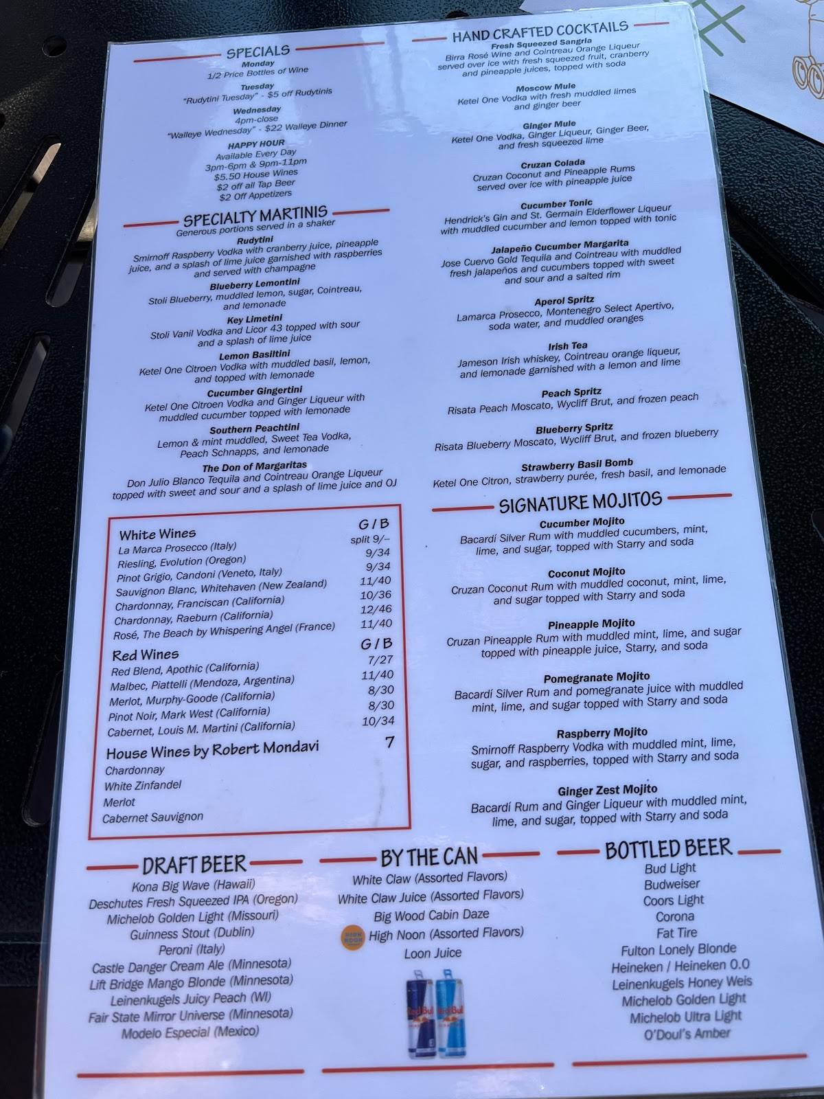 Menu at Rudy's Redeye Grill steakhouse, White Bear Lake, Hwy 61 N