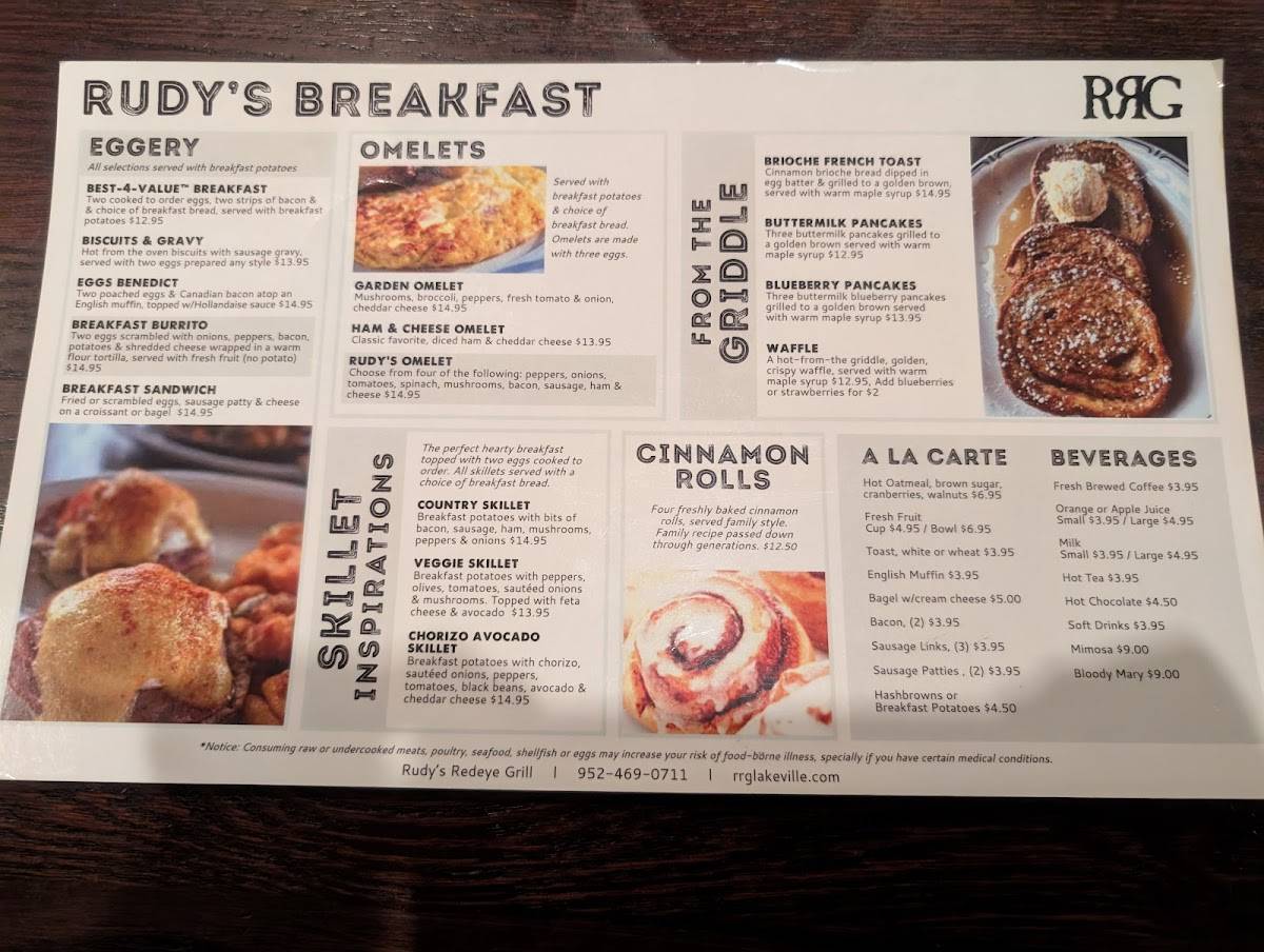 Menu at Rudy's Redeye Grill restaurant, Lakeville, Kenrick Ave
