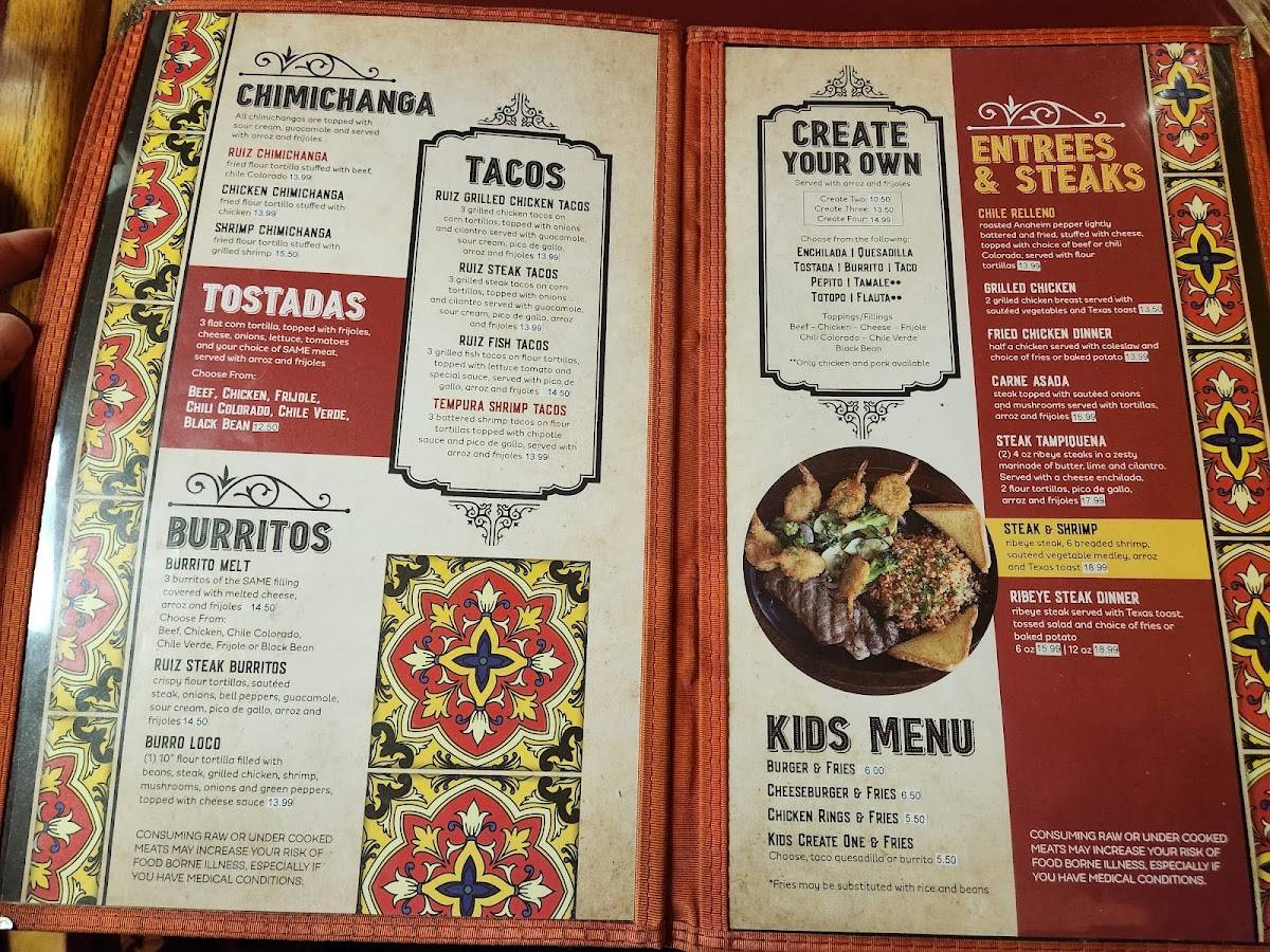 Menu at Ruiz Castillo Mexican Restaurant, Wright City