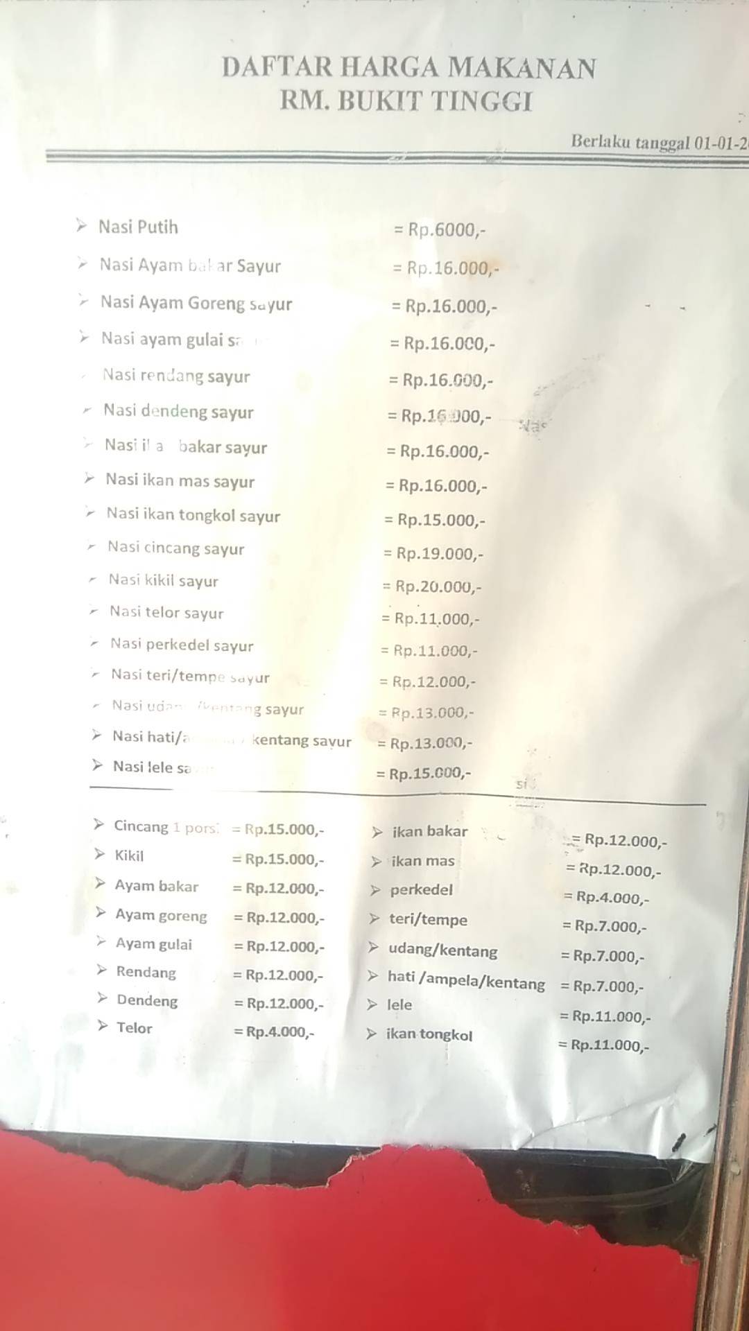 Menu at Rumah Makan Bukit Tinggi restaurant, Balaraja