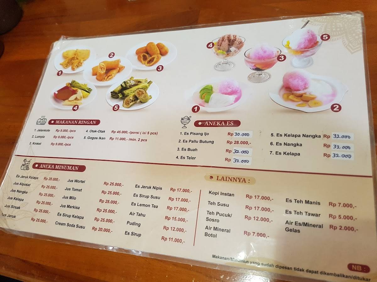 Menu at Rumah Makan Muda Mudi restaurant, Makassar, Jl. Rusa No.45 A