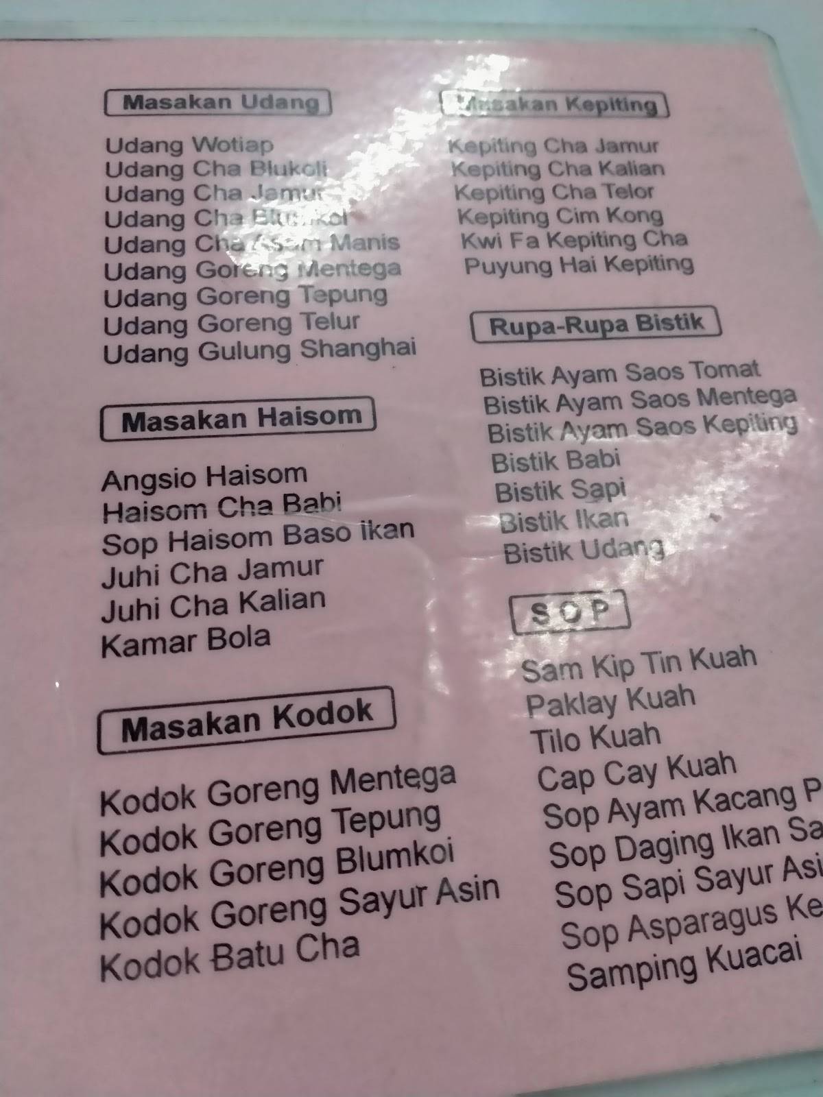 Menu at Rumah Makan Subur (Yosunbie) restaurant, Bandung
