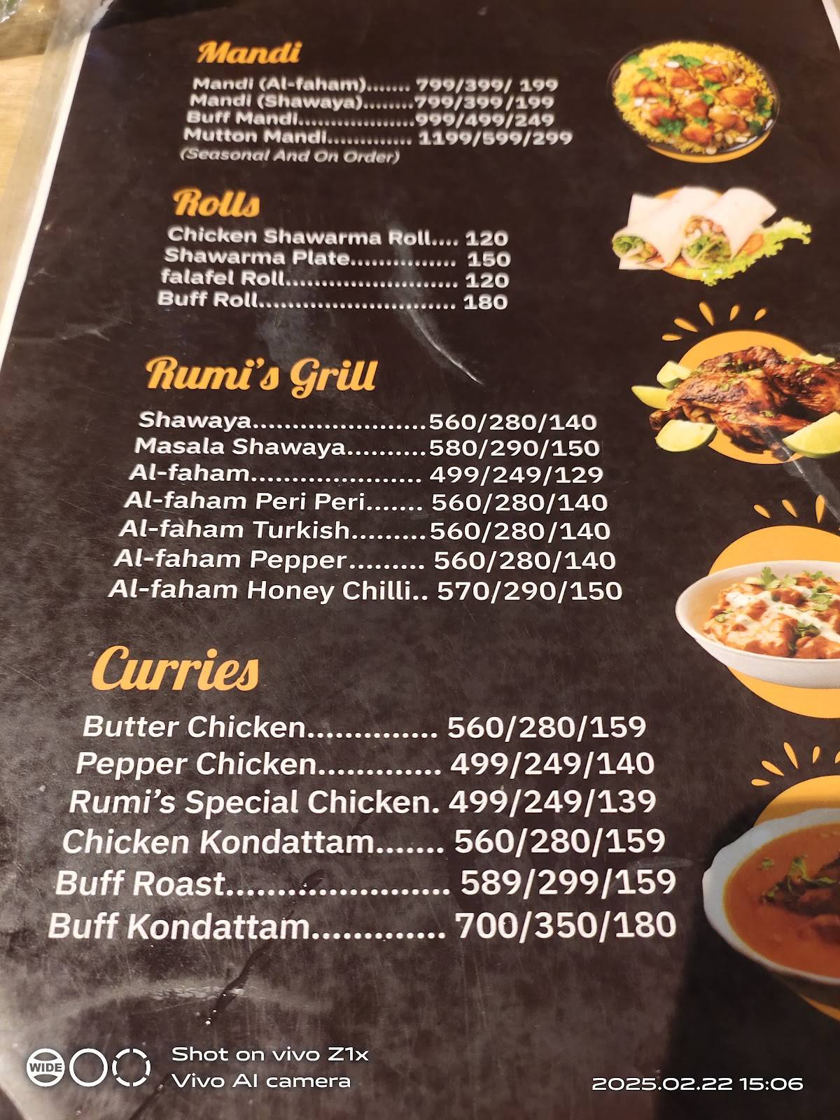 Menu at Rumi's Arabian Kitchen, New Delhi