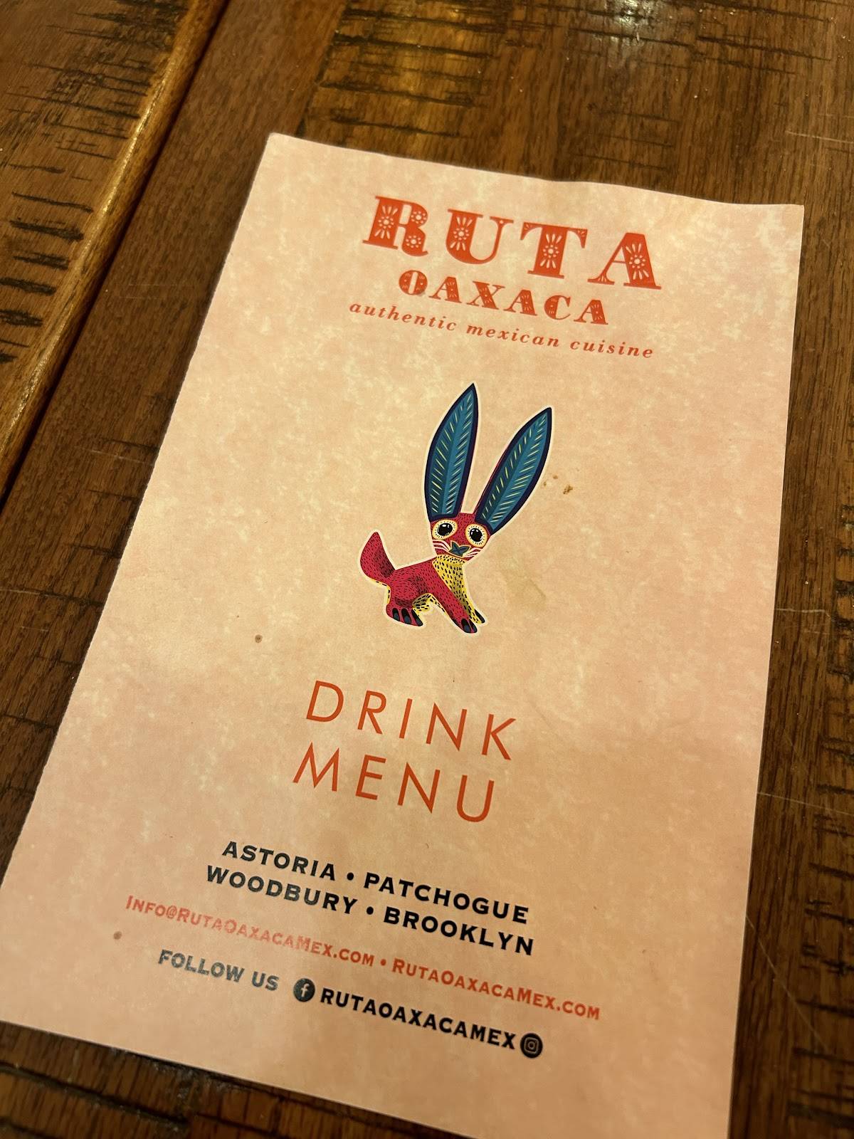 Menu at Ruta Oaxaca Mexican Cuisine - Patchogue pub & bar, Patchogue