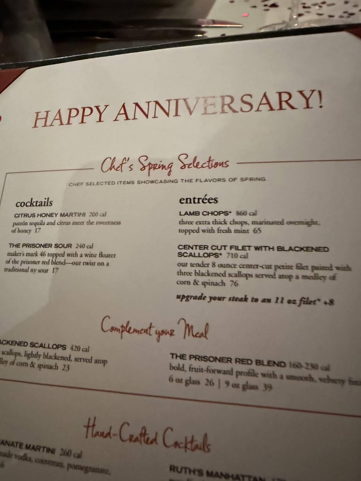 Menu at Ruth's Chris Steak House pub & bar, Palm Desert