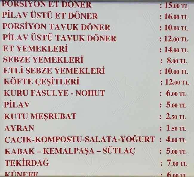 Menu at Sarıyer Divan Doner, Zekeriyaköy Köyü, Merkez mah