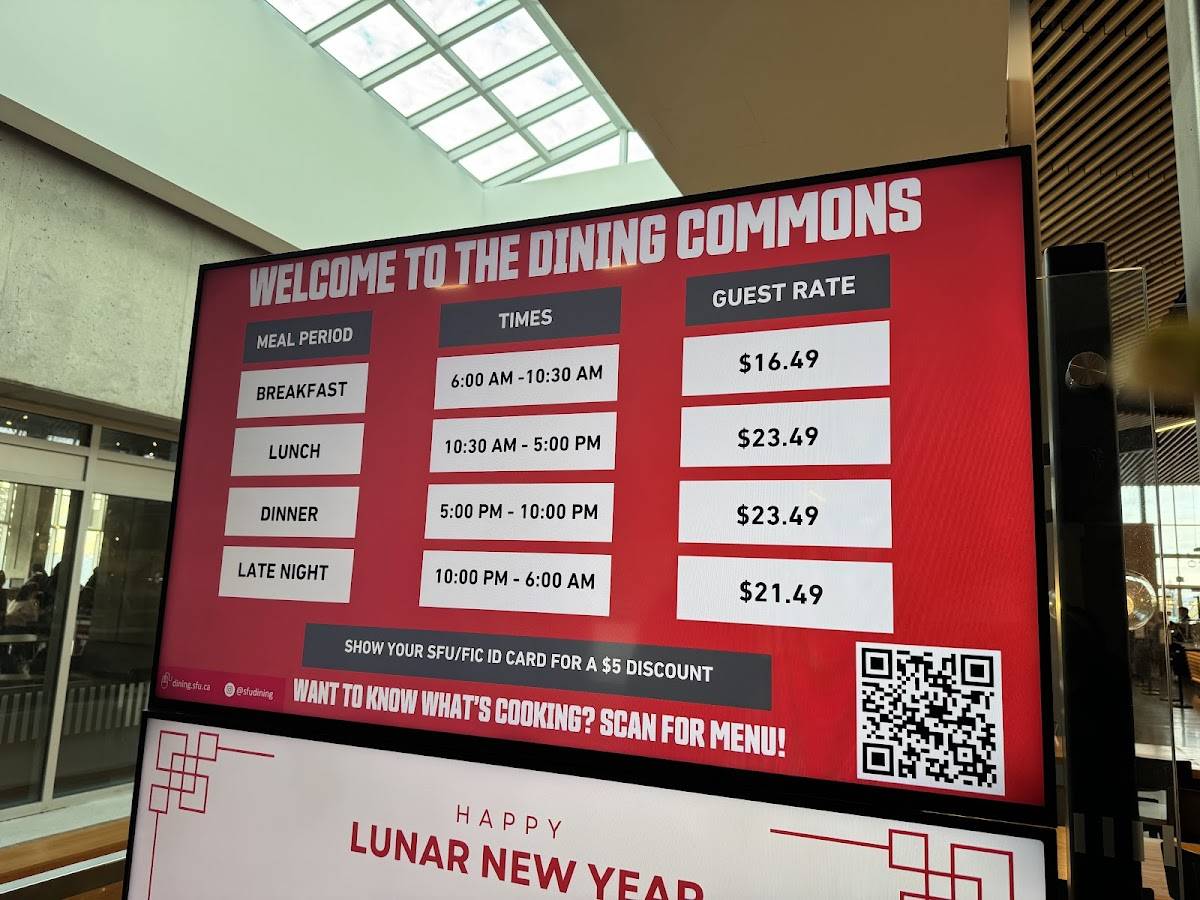 Menu at SFU Dining Commons restaurant, Burnaby