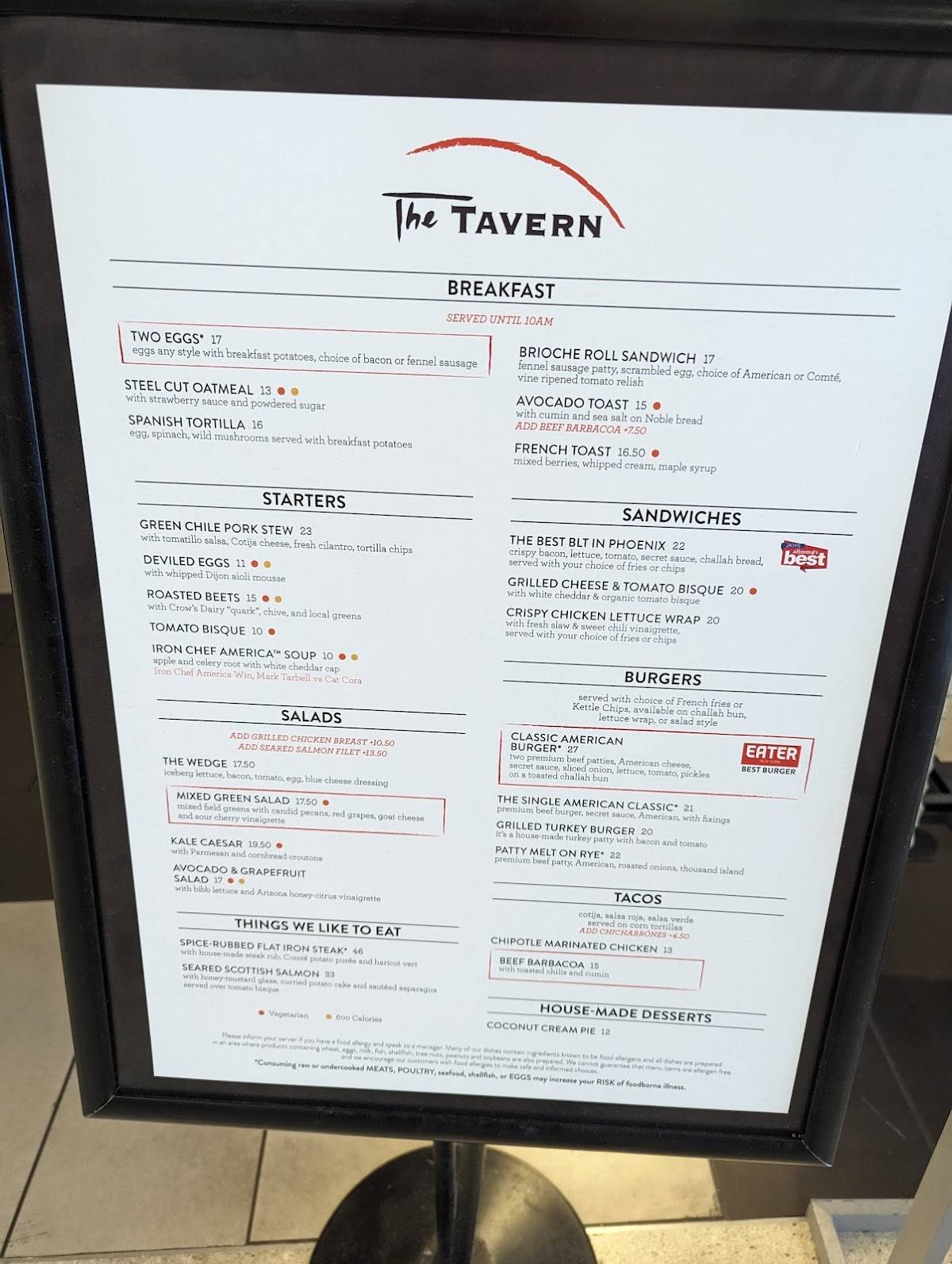 Menu at SSP Tavern at the Airport restaurant, Phoenix, Sky Hbr Blvd