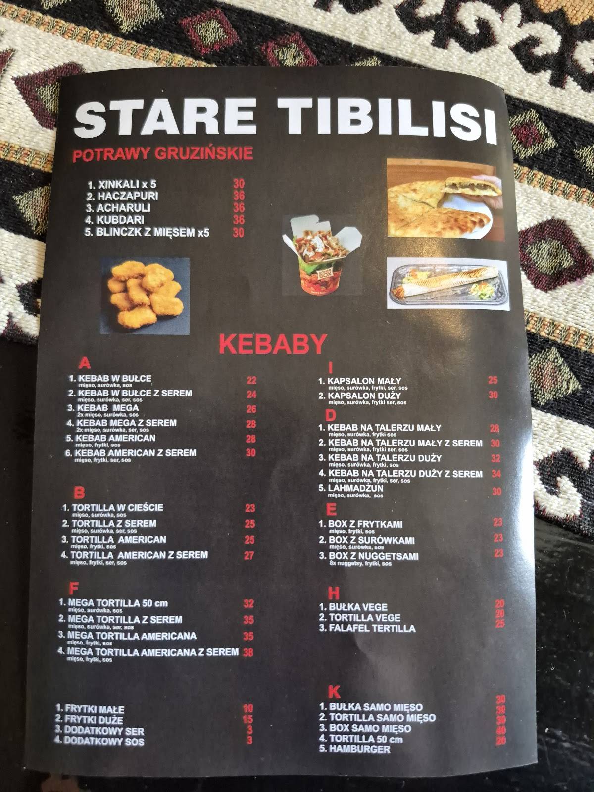 Menu at STARE TBILISI KEBAB restaurant, Katowice