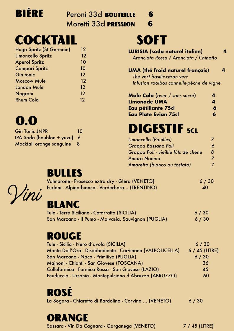 Menu at SUGO pasta fresca - Saint-Augustin restaurant, Paris
