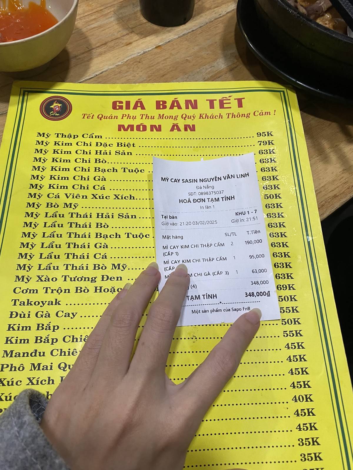 Menu at SaSin Korean Spicy Noodle restaurant, Da Nang, 315 Đ. Nguyễn ...