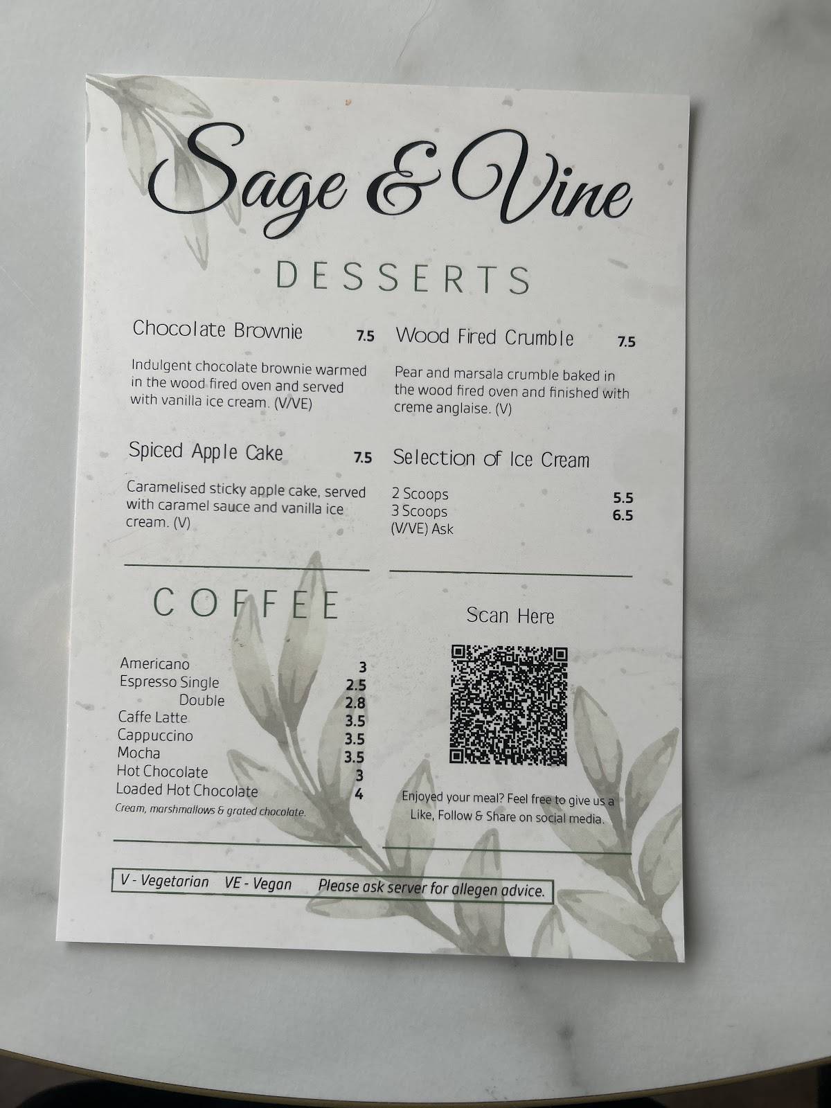 Menu at Sage & vine restaurant, Carlisle
