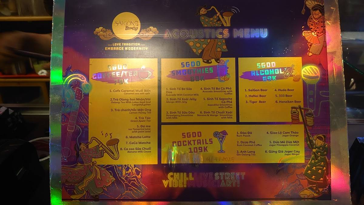 Menu at Sài Gòn Đậm Đắng restaurant, Ho Chi Minh City