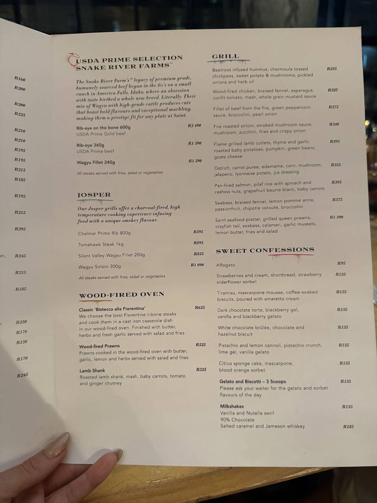 Menu at Saint Restaurant, Sandton