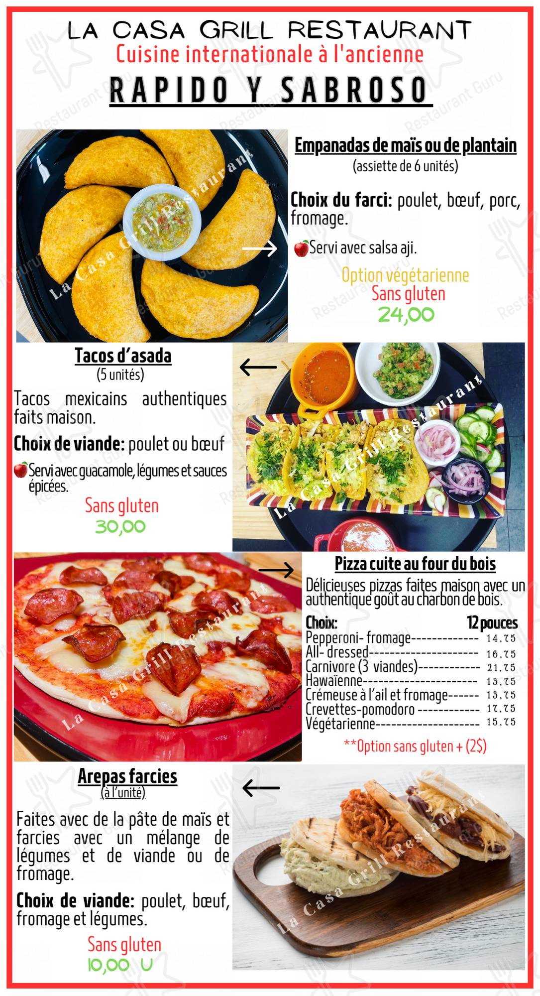 Menu at La Casa Grill Restaurant, Sainte-Cécile-de-Masham