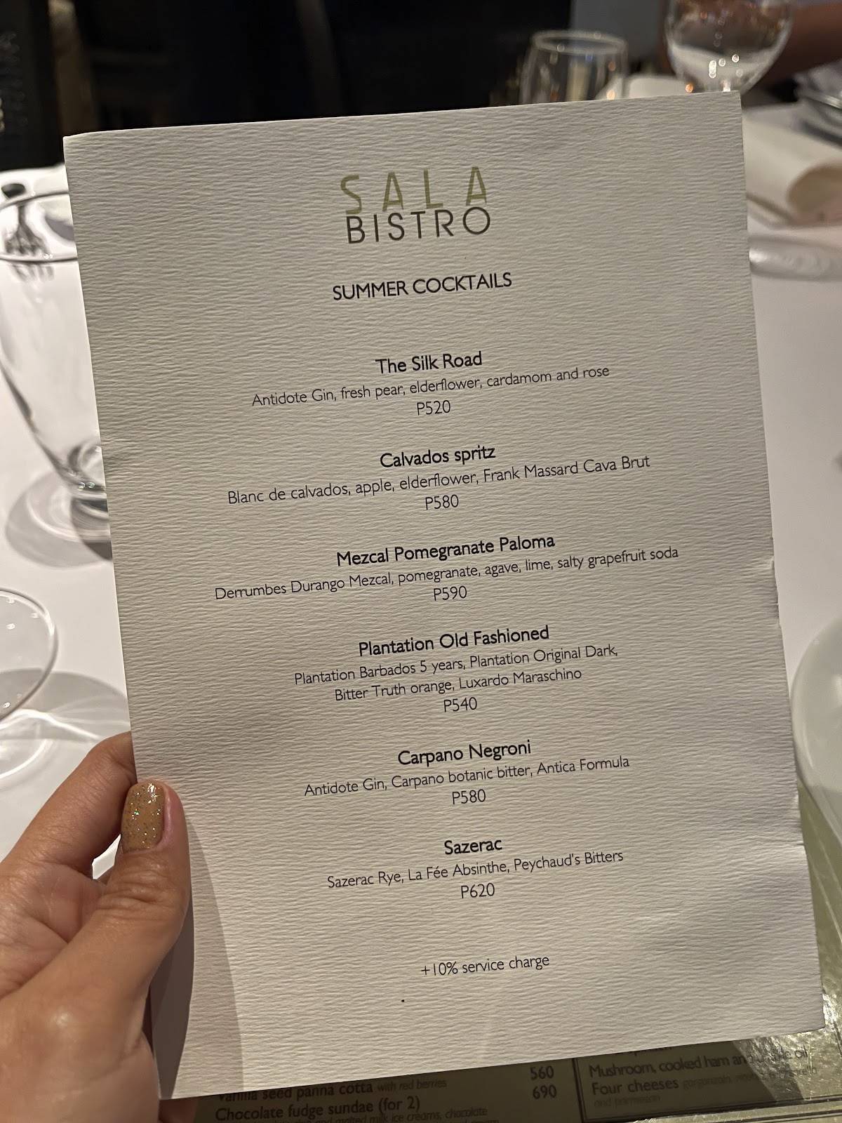 Menu at Sala Bistro restaurant, Makati, H22C+VW9