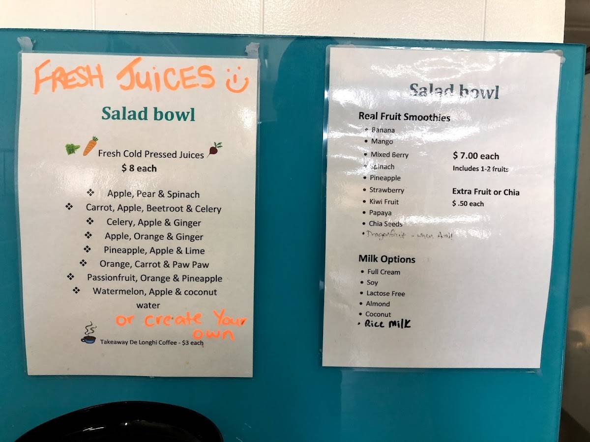 Menu at Salad Bowl restaurant, Cardwell