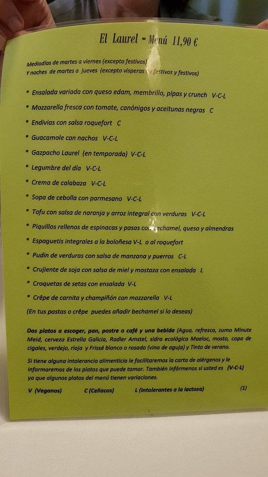 Carta del restaurante El Laurel, Salamanca