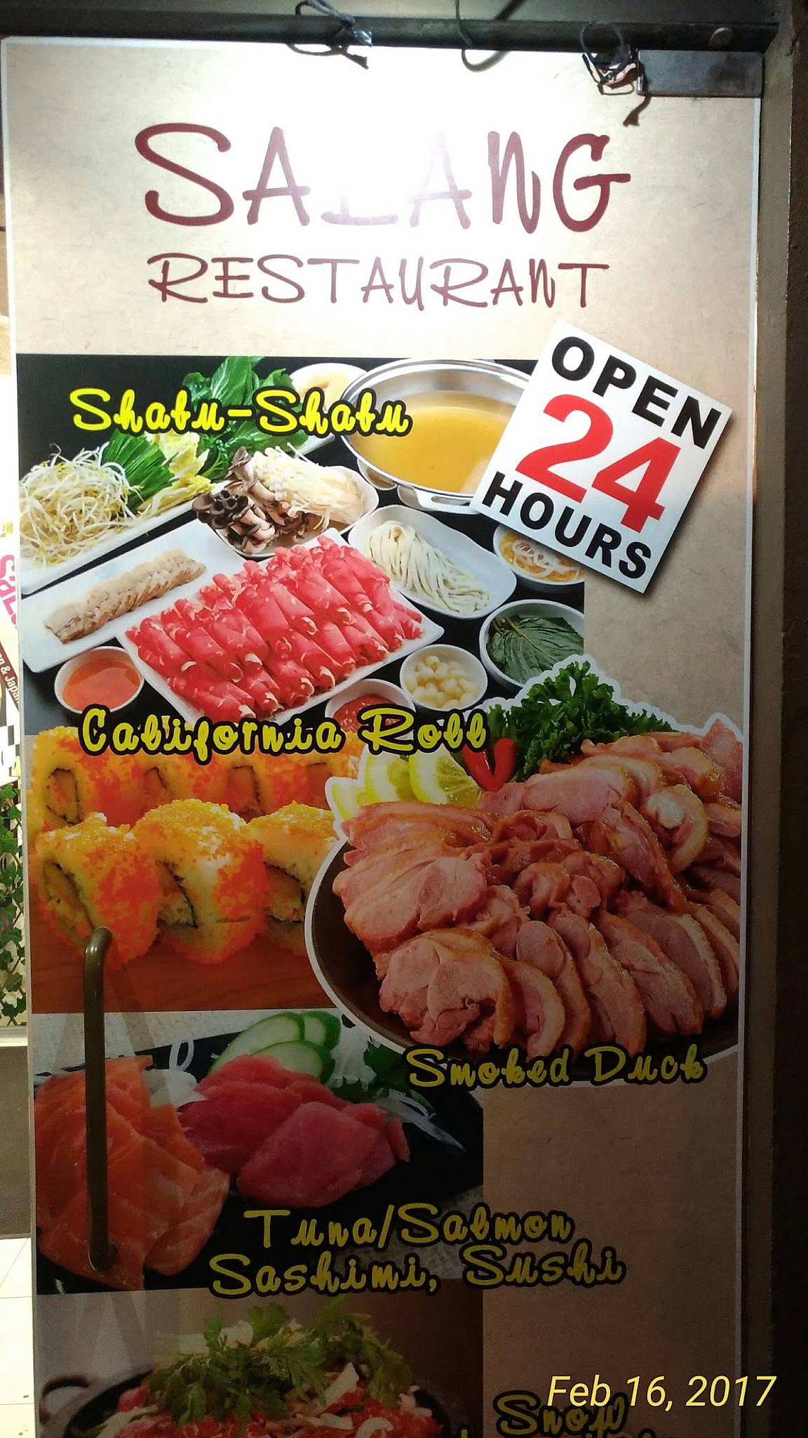 Menu at Salang Restaurant, Pasig