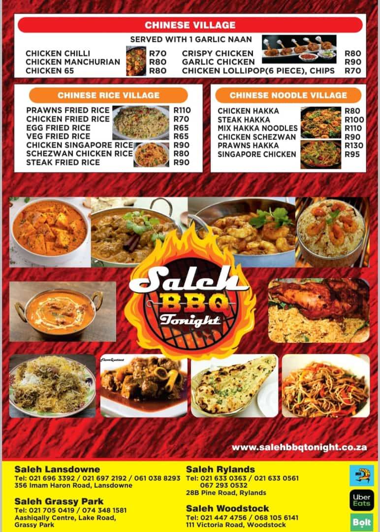Menu at Saleh BBQ tonight Grassy Park, Cape Town, 10 Aashiqally Centre