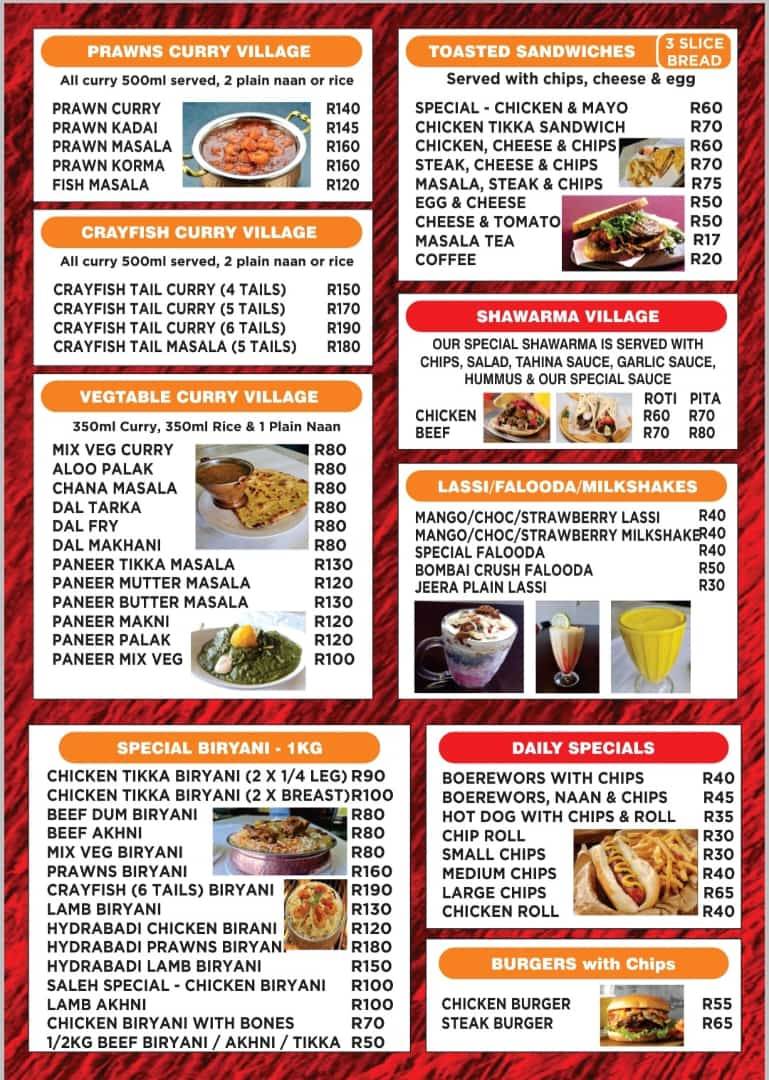 Menu at Saleh BBQ tonight Grassy Park, Cape Town, 10 Aashiqally Centre