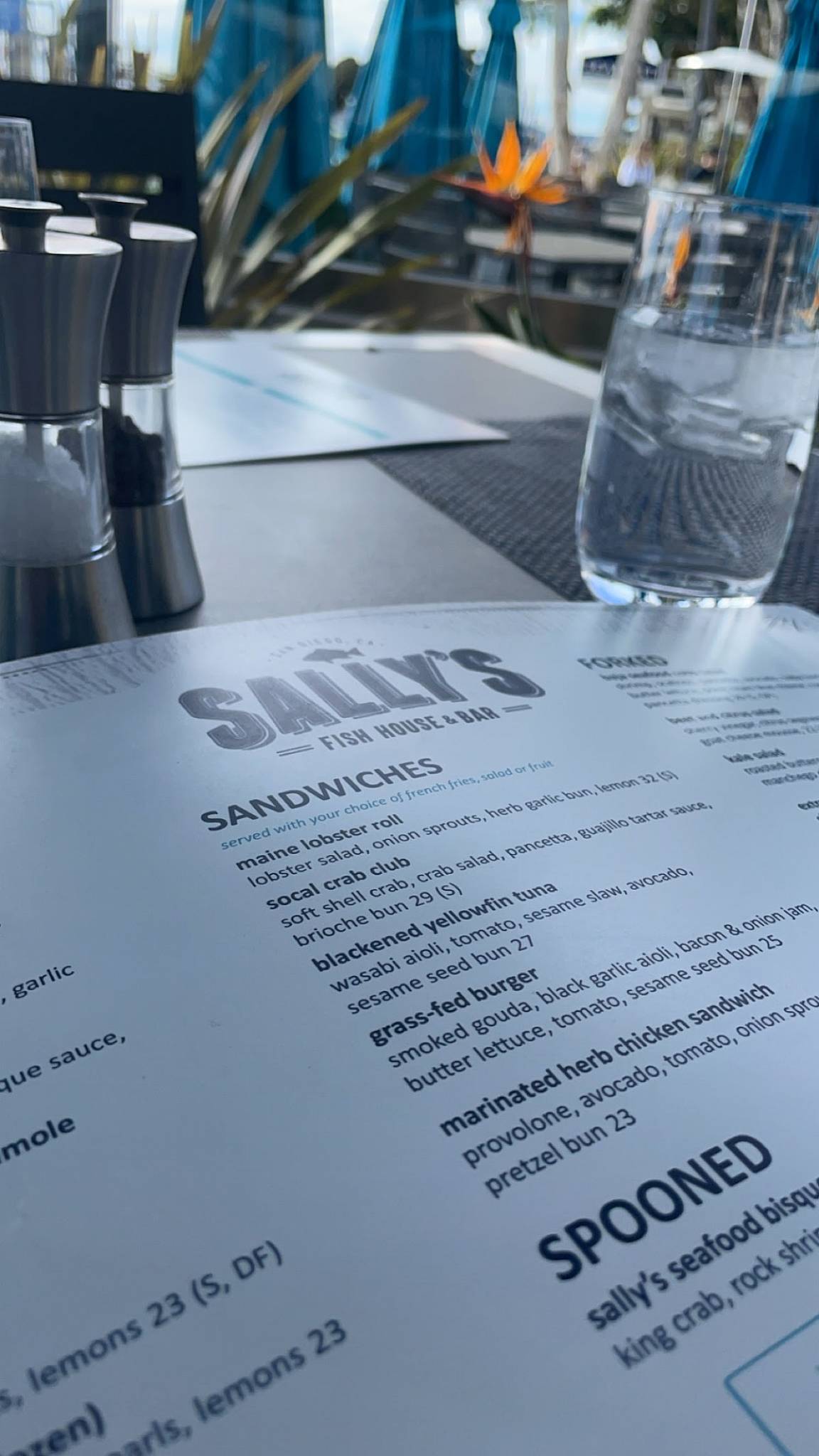 Menu at Sally's Fish House & Bar, San Diego