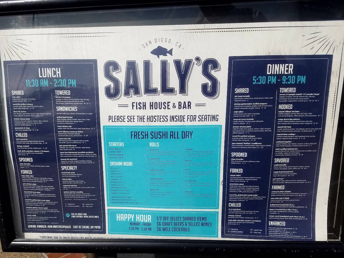 Menu at Sally's Fish House & Bar, San Diego