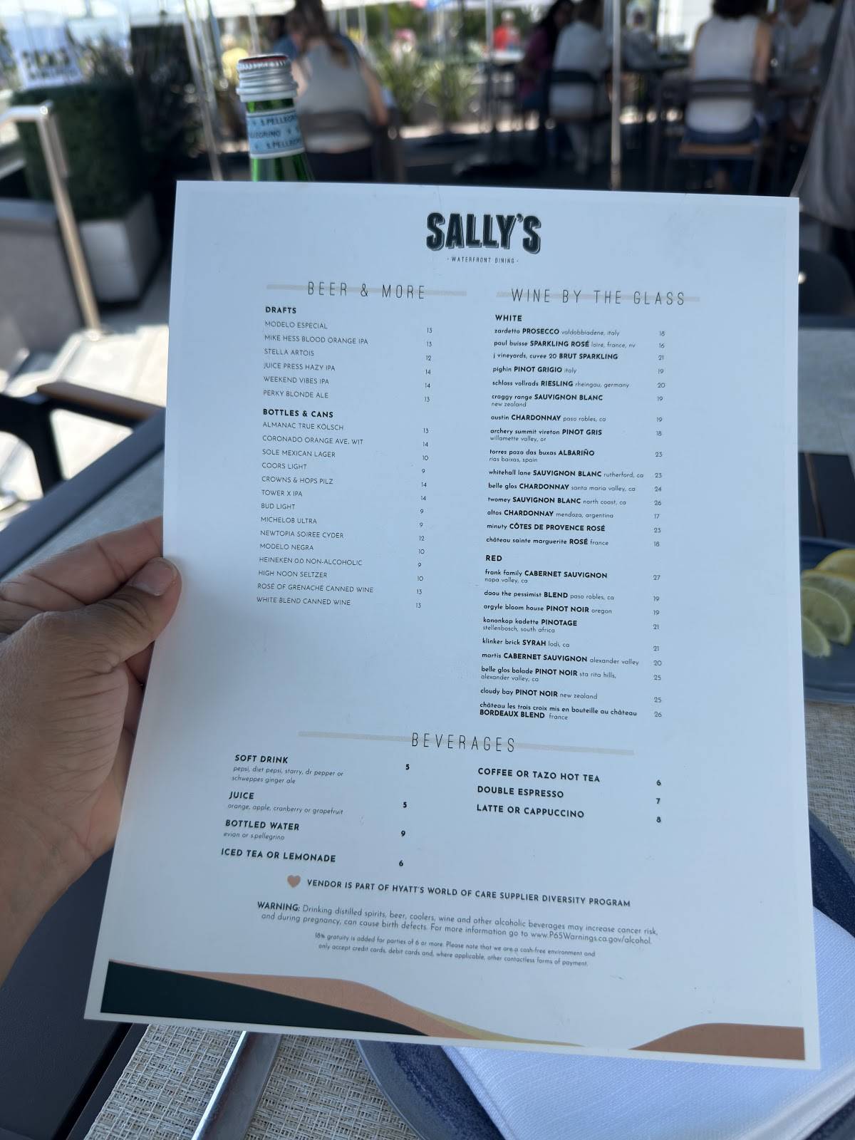 Menu at Sally's Waterfront Dining pub & bar, San Diego